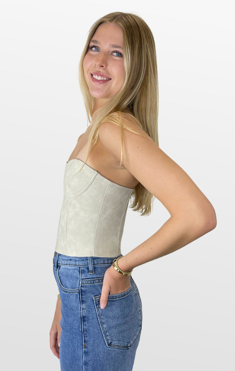 Clay Sculpture Faux Leather Corset Top – The Campus Colors Boutique